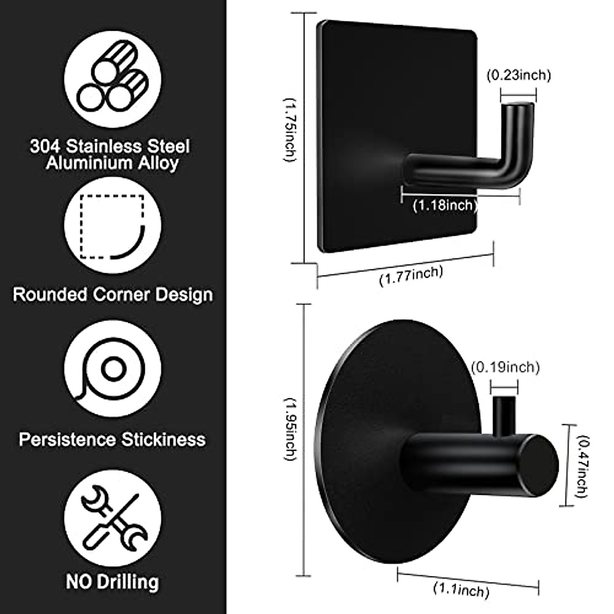 Stondino 6 Pcs Adhesive Hooks Command Hooks for Hanging Towel Hooks Command Strips Heavy Duty Shower Hooks for Inside Wall Hooks for Hanging Coat Hat Robe Hook Rack Wall Bedroom Kitchen