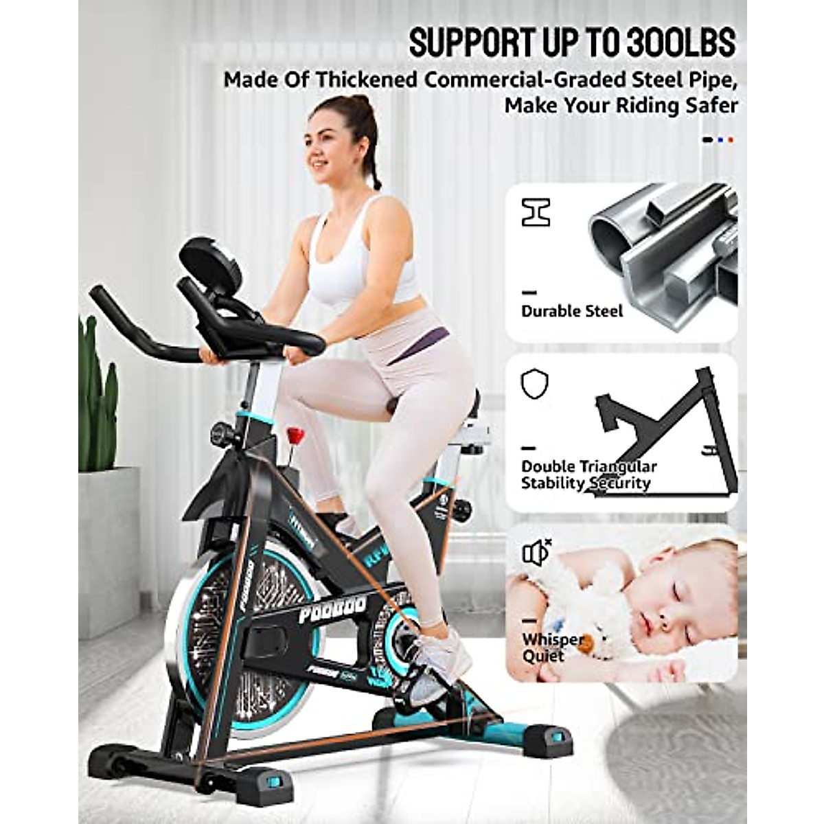 pooboo Magnetic Resistance Indoor Cycling Bike, Belt Drive Indoor Exercise Bike Stationary LCD Monitor with Ipad Mount ＆Comfortable Seat Cushion for Home Cardio Workout Cycle Bike Training Upgraded Version