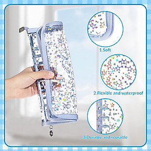 NEWEST A5 Budget Binder Cover with Zipper for Cash Budget System, Glitter Stars A5 6 Ring Binder Planner, Clear PVC Refillable Notebook Shell for Journal Albums Diary School Office Supplies, Purple