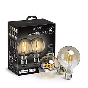 Geeni LUX Amber G25 Edison WiFi LED Smart Bulb, 2700K - 6500K 8W, E26 Base, Dimmable, Tunable White Light, Compatible with Amazon Alexa & Google Home - No Hub Required (Pack of 2)