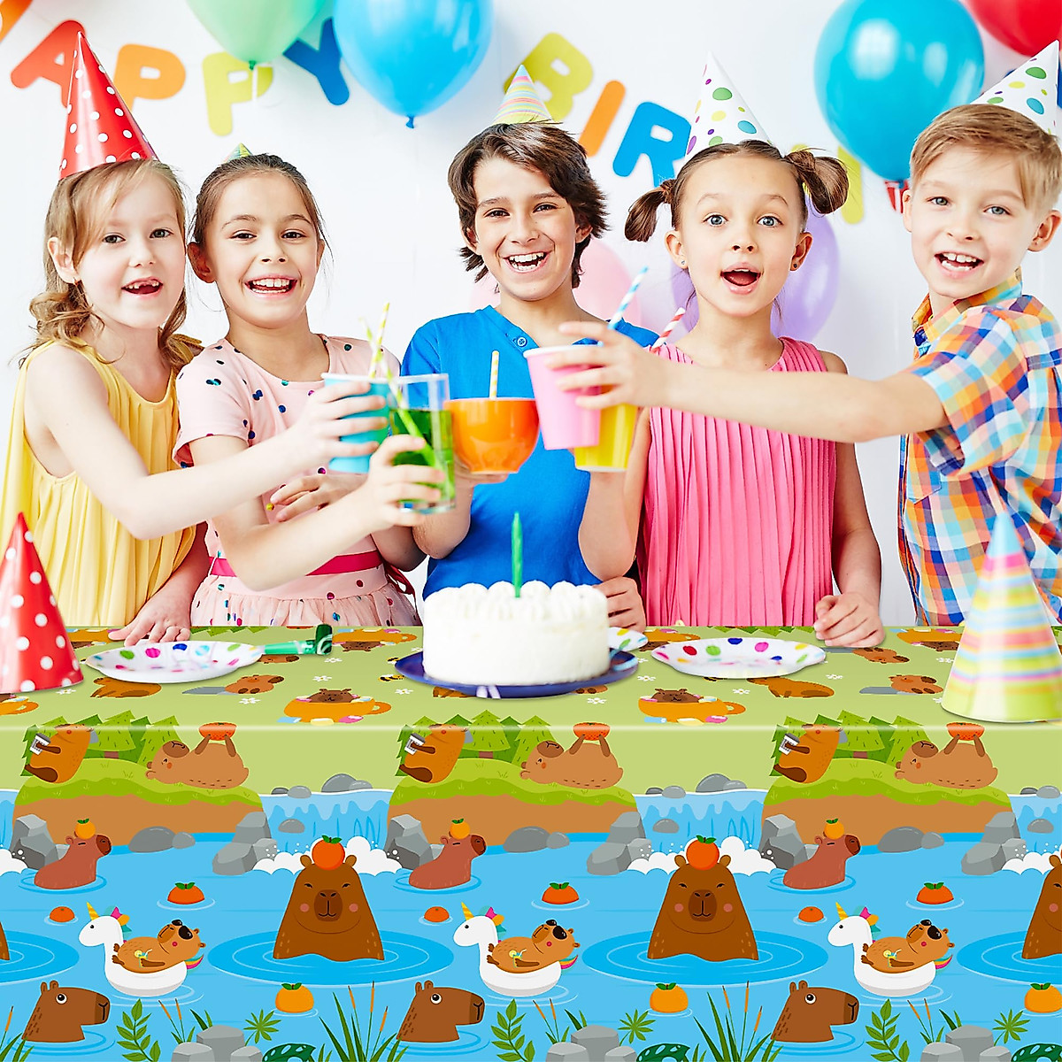 3Pcs Capybara Party Tablecloth Cute Capybara Birthday Table Cover Capybara Animals Party Decorations Plastic Disposable Rectangular Table Cloth Decor for Kids Birthday Baby Shower Animals Themed Party