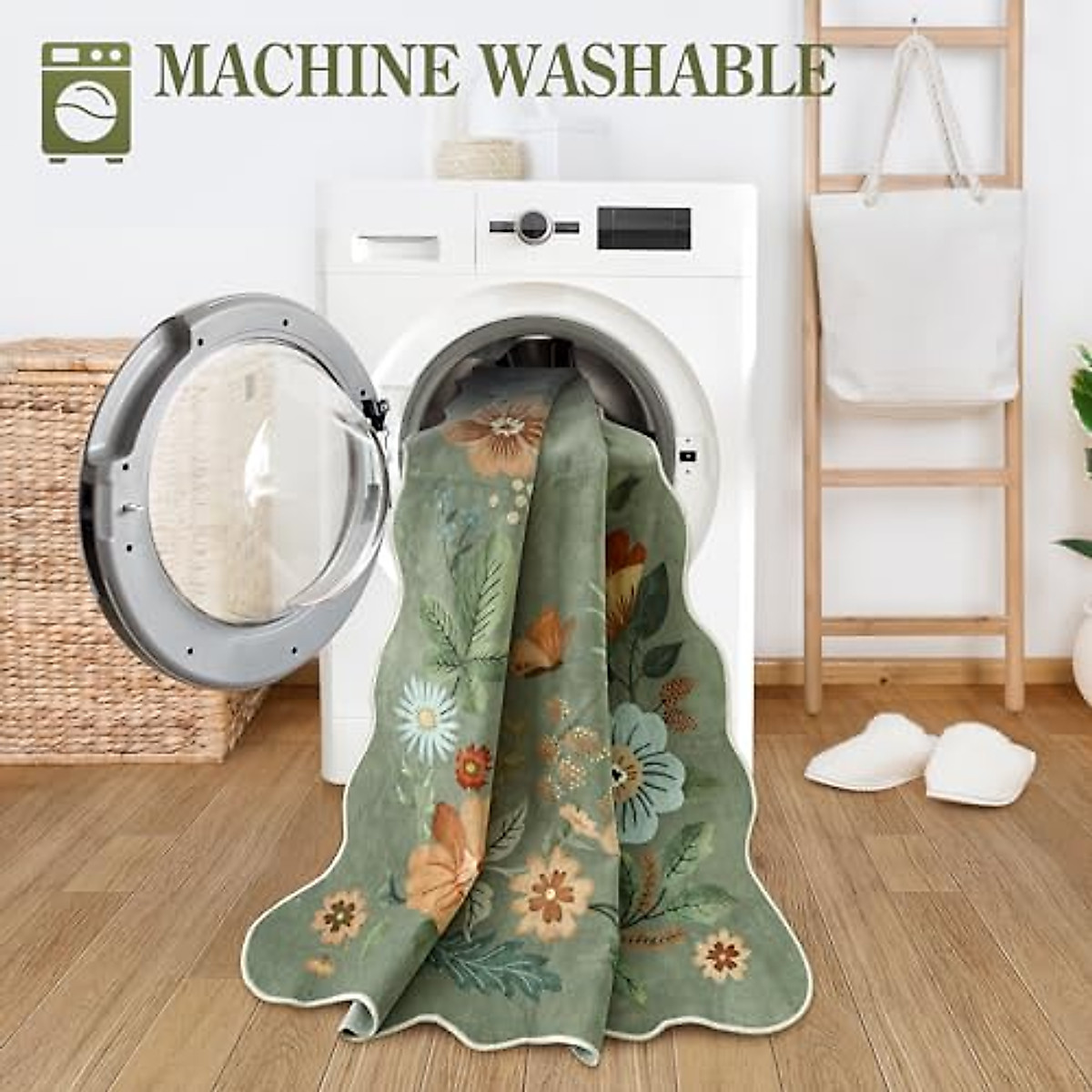 Lahome Floral Rugs for Entryway, 2X3 Washable Kitchen Rugs Ultra-Thin Soft Rug, Non Slip Indoor Door Mat Stain Resistant Boho Small Rug Low-Pile Throw Rug for Bathroom Bedroom(2x3ft,Green)