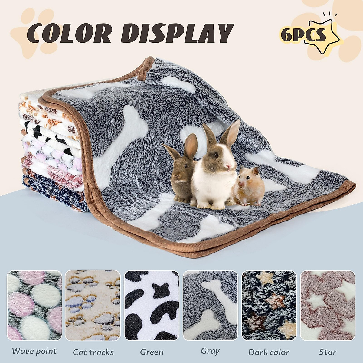 YedsIntu 6 Pcs Absorbent Guinea Pig Blankets Washable Small Animal Fleece Bedding Cage Liners Reusable Pet Pee Pad Sleep Mat Pad Cover for Hamster Ferret Rabbit Chinchilla Hedgehog (16"x24")