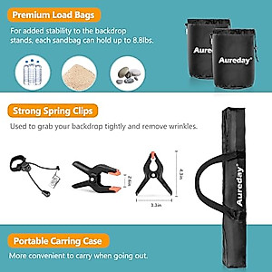Aureday Backdrop Stand, 10x10ft Adjustable Photo Backdrop Stand for Parties, Heavy Duty Background Stand with Travel Bag, Backdrop Clamps, Crossbars, 2 Sandbags for Wedding/Decorations/Photoshoot
