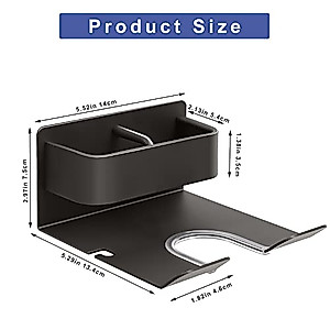 DAZUINIAO Hair Dryer Holder Wall Mounted Self Adhesive Blow Dryer Holder Rack with Plug Hook Aluminum Alloy Bathroom Hair Tool Organizer Compatible with Most Hair Dryers Gray