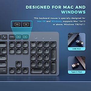 USB C Keyboard Mouse for MacBook, 2 in 1 Jiggler Mouse Mover, Full Size Wireless Keyboard Mouse Combo for MacBook Pro/MacBook Air/iMac/Windows Laptop Computer