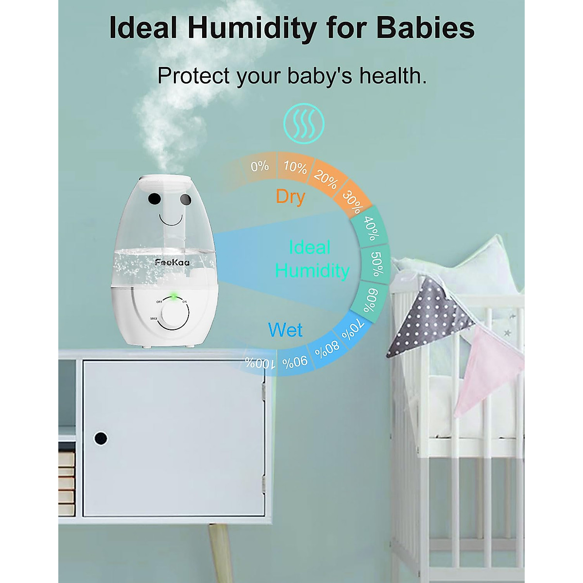 Feekaa Baby Humidifiers for Bedroom Nursery, Cool Mist Air Humidifier with Diffuser, Small Humidifier for Baby Nursery Plants & Home, BPA Free, Quiet, 24H