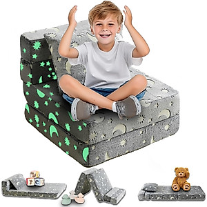 Truwelby 2-Piece Kids Sofa Couch, Modular Toddler Couch Glow in The Dark Sofa for Playroom Bedroom, Play Couch for Girls Boys, Kids Convertible Sofa Sectional Foam Playset Couch Set