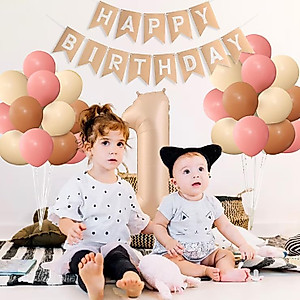 Boho 1st Birthday Decorations For Girls,40 Inch Cream 1 Balloon, Nude Dusty Pink Brown Balloons And Birthday Banner For Boho One Year Old Birthday Decorations Groovy Anniversary Baby Shower Decor