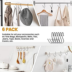 S Hooks for Hanging Clothes - 6 Pack S Hanger Hook Metal, Black S Hooks for Hanging Pot, Pan, Cups, Plants, Bags, Jeans, Towels (6pcs)