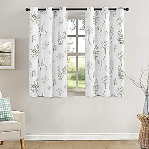 XTMYI Short Bathroom Curtains for Small Window,80% Blackout Watercolor Eucalyptus Wildflowers Boho Curtains for Kitchen Nursery,45 Inch Length,Sage Green and Grey