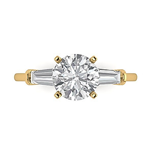 Yellow 14k Solid Gold 3 stone anniversary Engagement Promise Bridal Ring - 2 Ct Round Cut Clear Simulated Diamond Sz 8.5