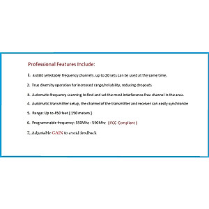 GTD Audio 4x800 Adjustable Channels UHF Diversity Wireless Cordless Lavalier/Lapel/Headset Microphone Mic System 400fts (4 Body Packs)