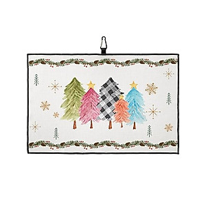 Golf Towel Xmas Colored Christmas Tree,Waffle Pattern Microfiber Club Cleaner Golf Towels with Carabiner Clip for Women Men Dad,Golden Snowflake Pine Cone Golf Towel for Golf Bags Accessories,24x16in