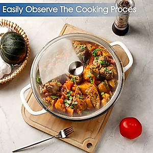 NUTRIUPS 3.6 Quart Braiser Enameled Cast Iron Dutch Oven Pot with High Borosilicate Glass Lid, Dutch Oven/Casserole Cast Iron Non Stick Larger Handle (Beige + White)