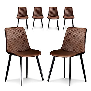 seonyou Brown Dining Chairs Set of 6 for Kitchen Dining Room, Upholstered Leather Mid Century Modern Dining Chair
