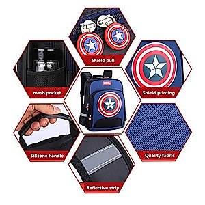 Lonme Backpacks Captain America Children Primary Schoolbag School Bags Teenager Student Backpack Dayback Waterproof (Royal Blue, Large)