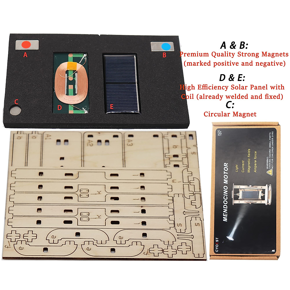 STEM Solar Engine Motor Science Model Building Kit Physical Experiment Magnetic Mendocino Educational Hobby Toy for Kids & Adults Including Solar Panels with Soldered Coils,Strong Magnets and More