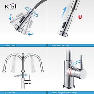 KIBI Casa Single Handle Pull Down Faucet for Kitchen Sink | Solid Brass High Arc Faucet Spout | Kitchen Faucet with Pull Down Sprayer (Chrome) (KKF2002) (Soap Dispenser included)