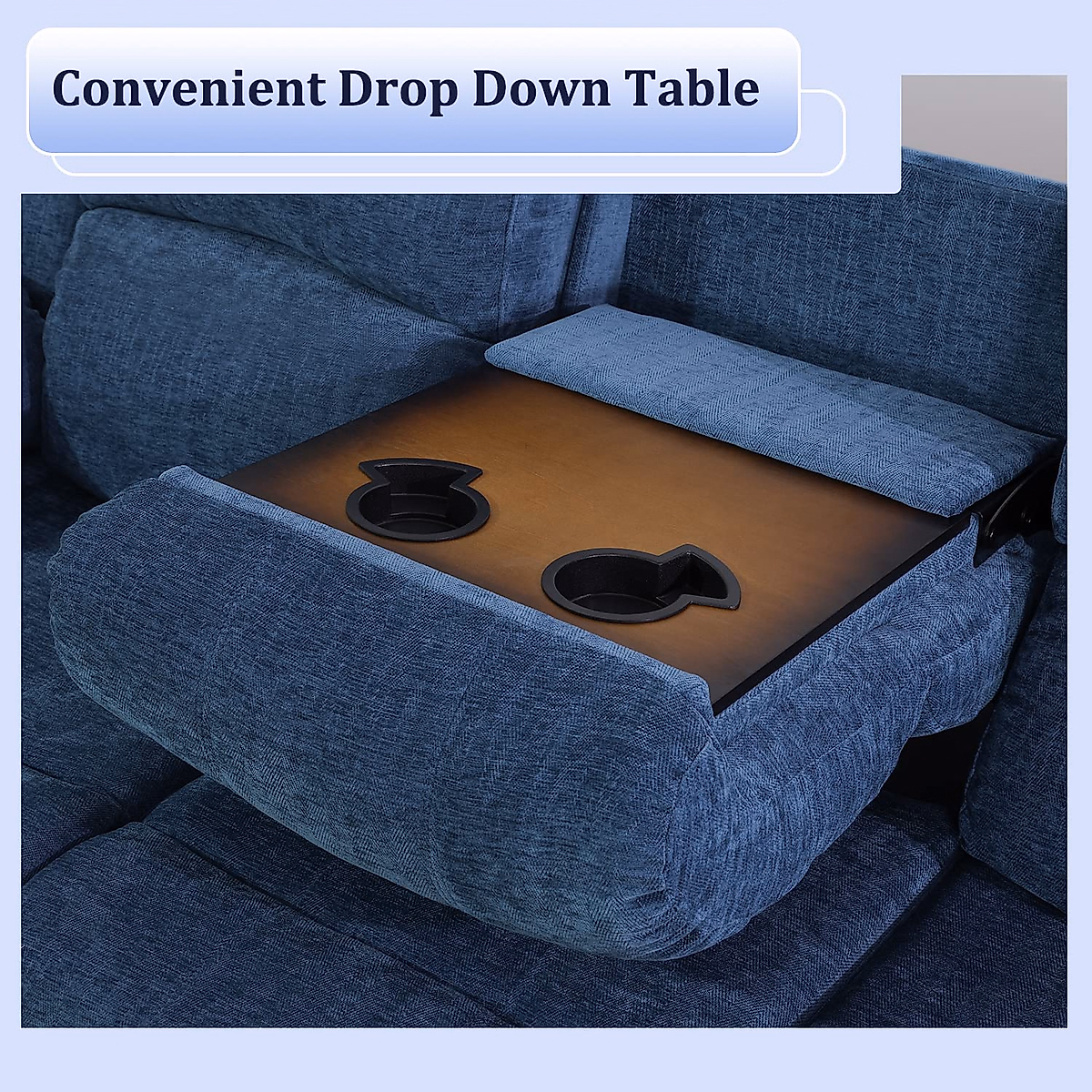 Plithzy Recliner Sofa Set Living Room Furniture, Microfiber Fabric Reclining Sofa Set, Recliner Couch Set with Cup Holders for Office Home (3 Piece Living Room Furniture Set, Blue)