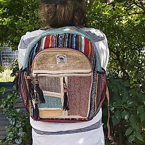 Fwosi Laptop Backpacks - Pure Hemp Hippie Bookbag for School, Day Hiking & Travel - Lightweight, Multi-Pocket, 6 Compartments for Books, Purse, Wallet, Everyday Accessories - Crafts from Nepal