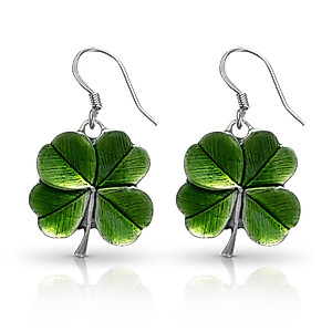 DANFORTH – Green Four Leaf Clover Earrings, Shamrock Dangle Earrings, Handcrafted Pewter 4 Leaf Clover Earrings For Women, ¾”, Made In USA