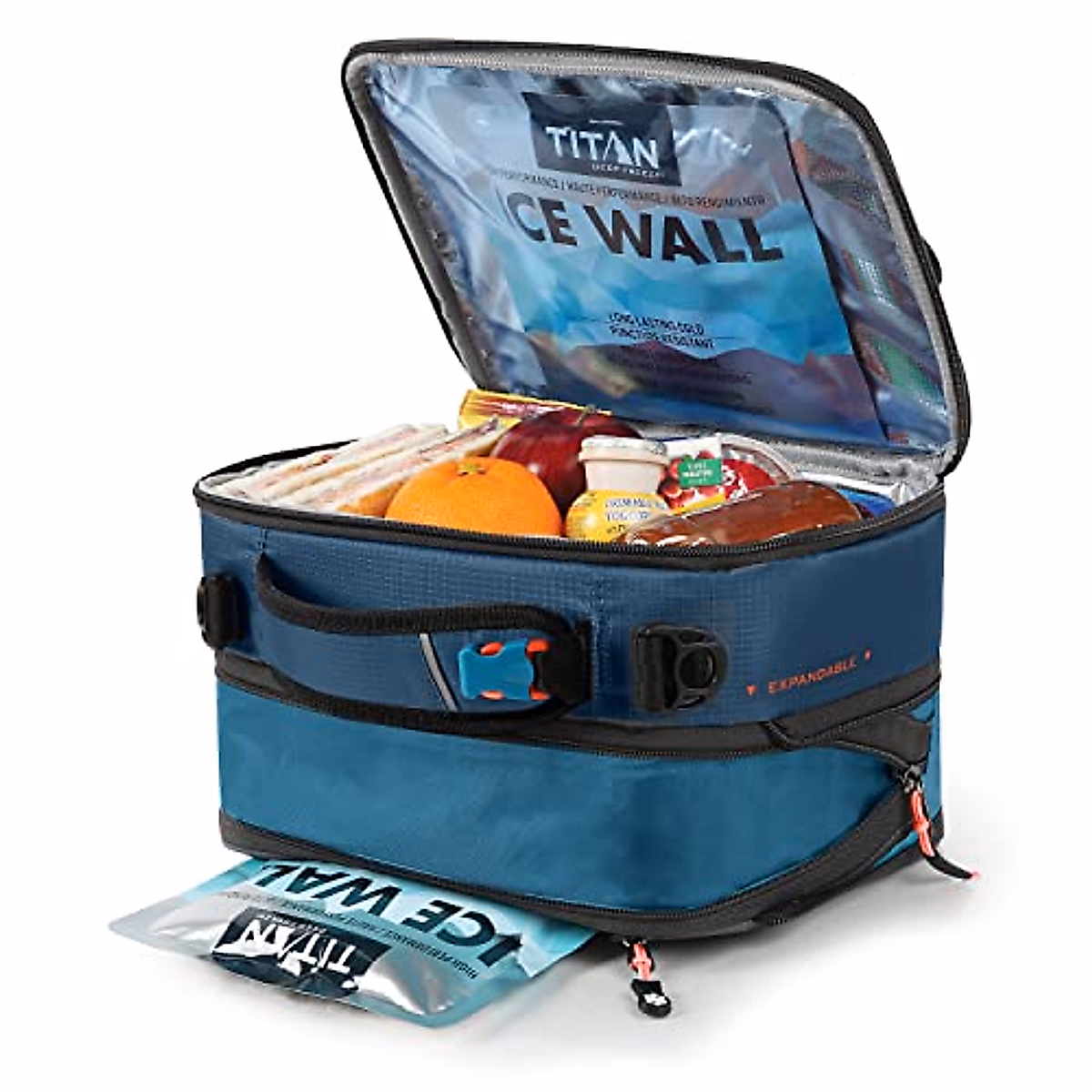 Arctic Zone Titan Deep Freeze Fridge Cold Expandable Insulated Horizontal Lunch Pack with 2X 250g High Performance Ice Walls, Blue