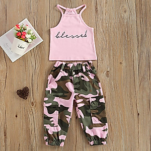 fhutpw Baby Toddler Kids Girls Clothes Sets 2pcs Halter Sleeveless Top & Camouflage Pants Sets Vest Outfits (Pink, 2-3T)