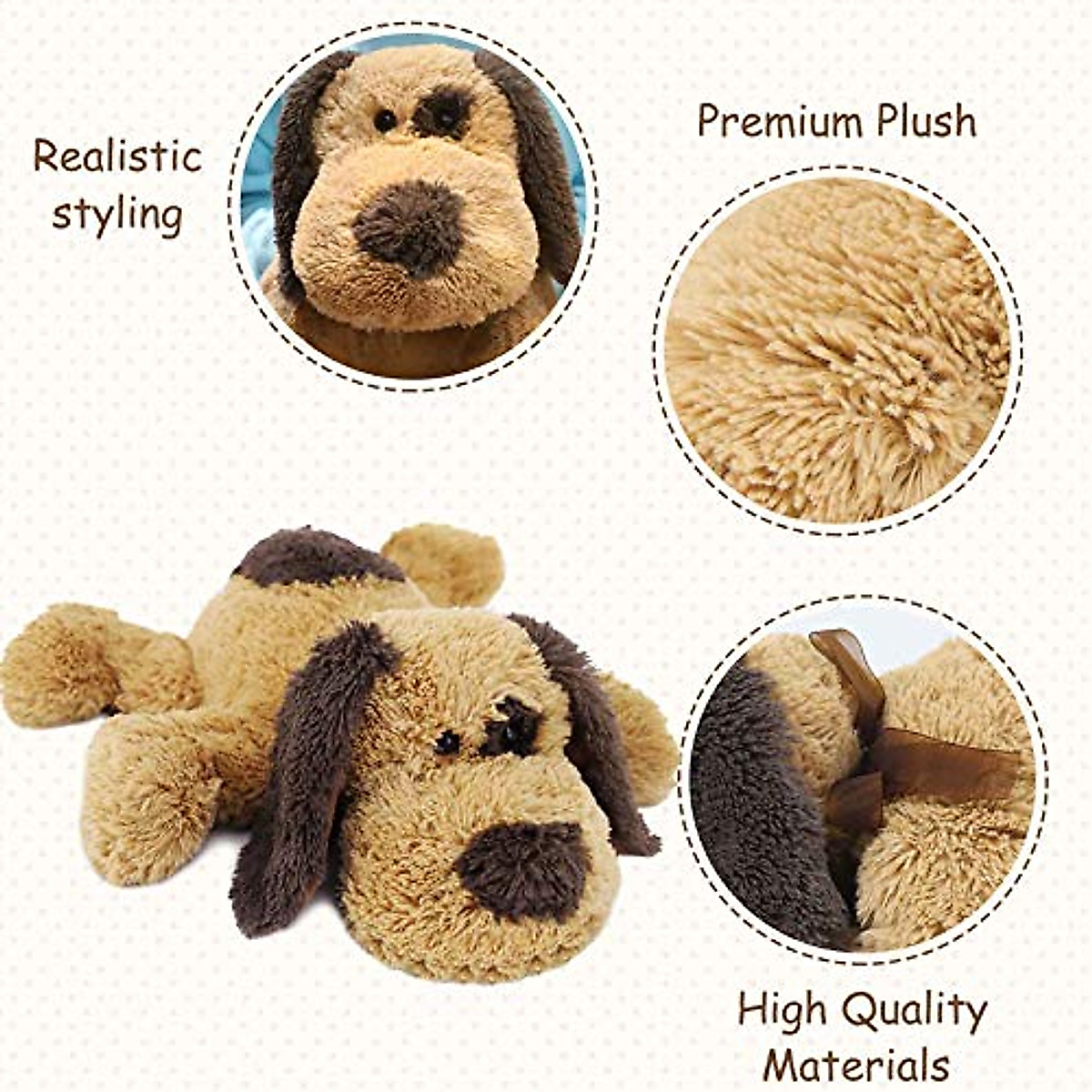 WEIGEDU Floppy Stuffed Dog Puppy Plush Toy, Huggable Beagle Labrador Retriever Stuffed Animal Dogs for Kids Girls Boys Baby Birthday Gift, 20 inch, Brown