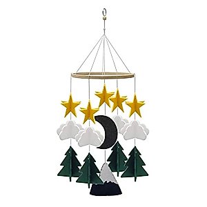 Baby Crib Mobile Wooden Wind Chime Mobile Crib Bed Forest Mobile Felt Moon Crib Mobile Nursery Decoration Toy Hanging Ornament Pendant Photography Props