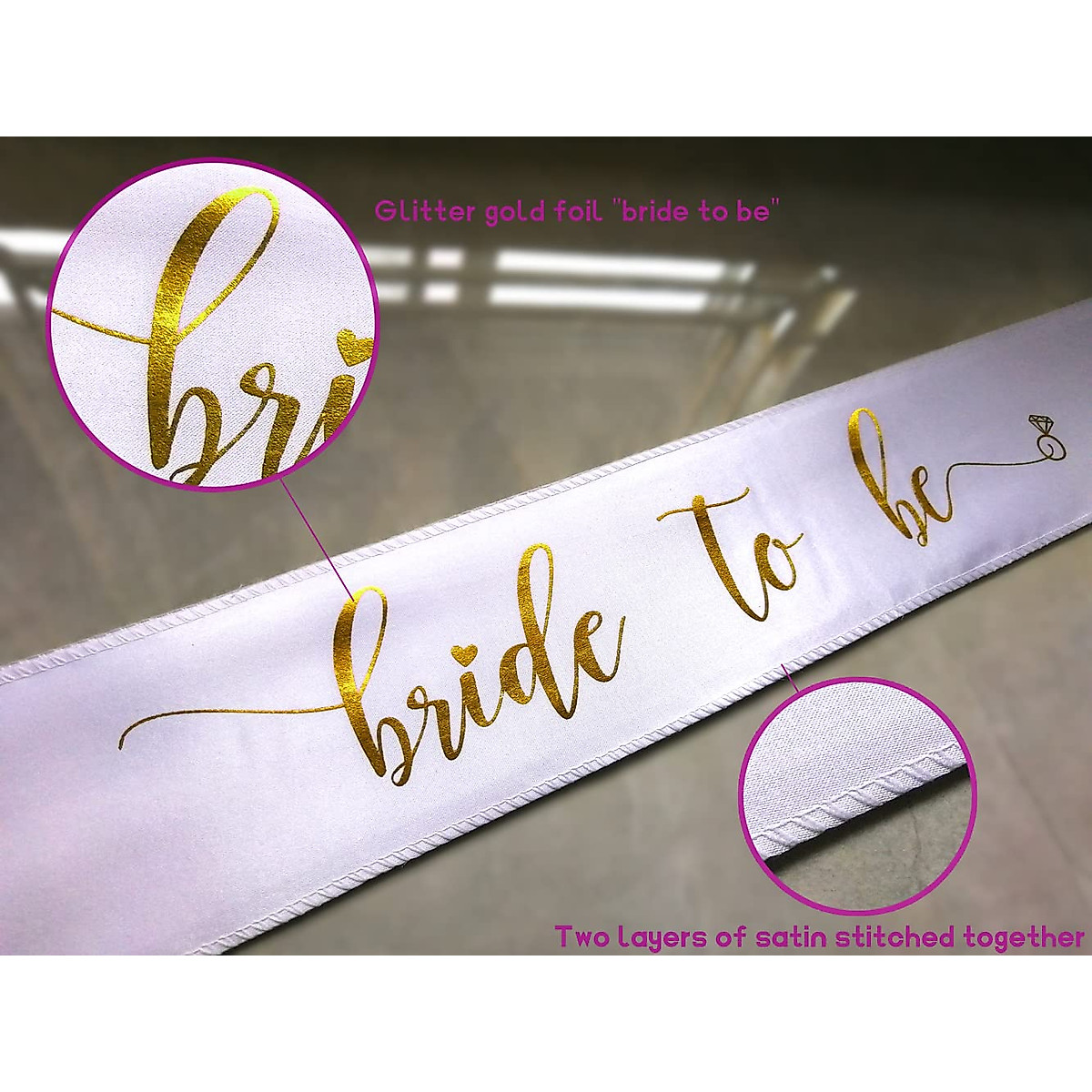 KUNG FU PARTY Bachelorette White Double Ribbon Edge Center Cascade Bridal Wedding Veil with Comb& Bride to Be Satin Sash (White Veil+White Sash)