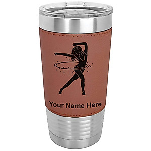 LaserGram 20oz Vacuum Insulated Tumbler Mug, Hula Hoop Woman, Personalized Engraving Included (Faux Leather, Dark Brown)