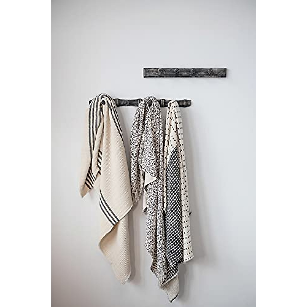 Creative Co-Op Coastal Black and White Stripe Woven Cotton Double Cloth Stitched Blanket and Frayed Edges Throw, Cream & Black
