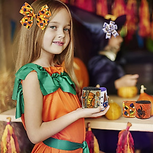 RUIFEN 4 Rolls 26 Yards Halloween Wired Edge Ribbon, Gnome Spider Pumpkin Cobwebs Bats Candy Web Printed Grosgrain Ribbons, Theme Wrapping Ribbon for Party Wreaths and DIY Crafts, 2.5 in