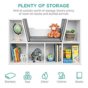 Best Choice Products 6-Cubby Kids Bedroom Storage Organizer, Multi-Purpose Bookcases, Shelf Furniture Decoration w/Cushioned Reading Nook - White