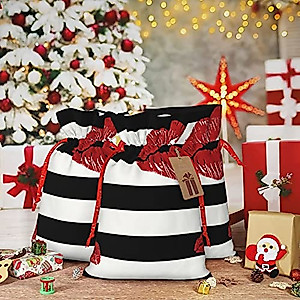 Lips Printed In Black And White Stripeschristmas Drawstring Gift Bag, Linen Drawstring Gift Bag, Reusable Drawstring Gift Bag, Used For Christmas, Birthday, Wedding Supplies