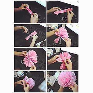 10pcs Tissue Hanging Paper Pom-poms Flower Ball Wedding Party Outdoor Decoration, Hmxpls Premium Tissue Paper Pom Pom Flowers Craft Kit(Pink)