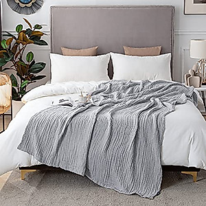 EMME Muslin Throw Blanket 100% Cotton Throws Cooling Blanket for Couch 6-Layer Breathable Gauze Blanket All Season Soft and Lightweight Pre-Washed Cotton Blanket (Light Grey, 55"x75")
