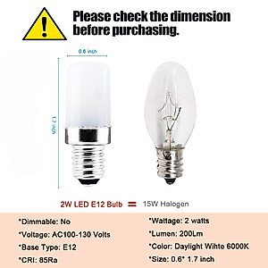 KAKEMONO E12 Dryer LED Bulb 120V for Dryer Drum, Water Ice Dispenser, Refrigerators, Night Light,2W Cool White 6000K, Non-dimmable, Pack of 4