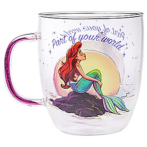Silver Buffalo Disney Princess Ariel Little Mermaid Part of Your World Glitter Handle Glass Mug, 14 Ounces