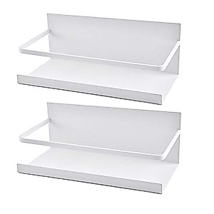 Roysili Spice Rack Magnetic Spice Rack Organizer Durable Magnetic Shelf For Refrigerator For Kitchen Organization And Storage With Hooks 2 Pack (White)