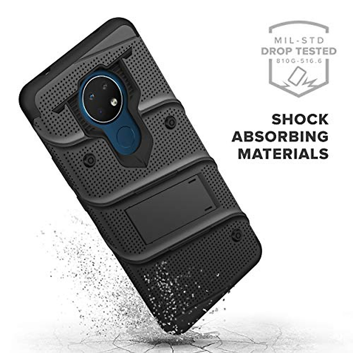 ZIZO Bolt Series for Nokia C5 Endi Case with Screen Protector Kickstand Holster Lanyard - Black & Black