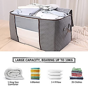 Gloppie Clothes Storage Bag Organizer (6-Pack, 90L) Closet Rrganizers Storage Blanket Clothes Organization and Storage Containers for Bedding Comforters Foldable with Reinforced Handle Clear Window