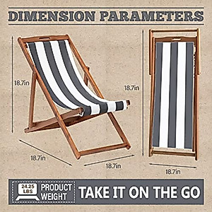 Beach Chair Lounge Chair 2 Set Outdoor Wooden Patio Beach Sling Chair Adjustable Portable Folding Chairs for Outside with Polyester Canvas Lounging Chair for Garden, Backyard, Poolside, Balcony(WB)