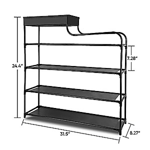 GNQJDC 4-Tier Shoe Rack Metal Shoe Organizer with 4 Fabric Shelves and Top Storage Basket Sturdy Durable Shoe Shelf for Closet Entryway Balcony Bedroom