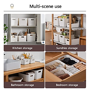 ZOAJU Plastic Basket Set, Pack of 6 Storage Basket Pantry Bins Kitchen Spice Rack Organizer for Shelves Drawers Pantry Closet Classroom Bathroom 12 In x 7.9 In x 4.7 In , White