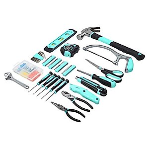 Amazon Basics Household Tool Set with Tool Bag - 165-Piece, Turquoise