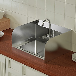Bonnlo Upgraded Commercial Hand Wash Sink Stainless Steel Prep/Bar Sink with Side Splash Guard - Wall Mount Utility Sink Hand Washing Basin with Faucet for Commercial Restaurant RV Kitchen