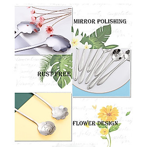 9 Pcs Flower Spoon Coffee Teaspoon Set, ESRISE Stainless Steel Tea Spoon essert Spoon, Cute Demitasse Scoop for Stirring Drink Mixing Milkshake Jam (Silver)