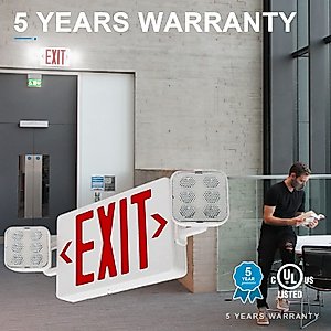 Exit Signs with Emergency Lights, Red LED Two Adjustable Head Emergency Exit Light with Backup Battery, AC 120V/277V, ABS Fire Resistant, UL Listed (2Pack)